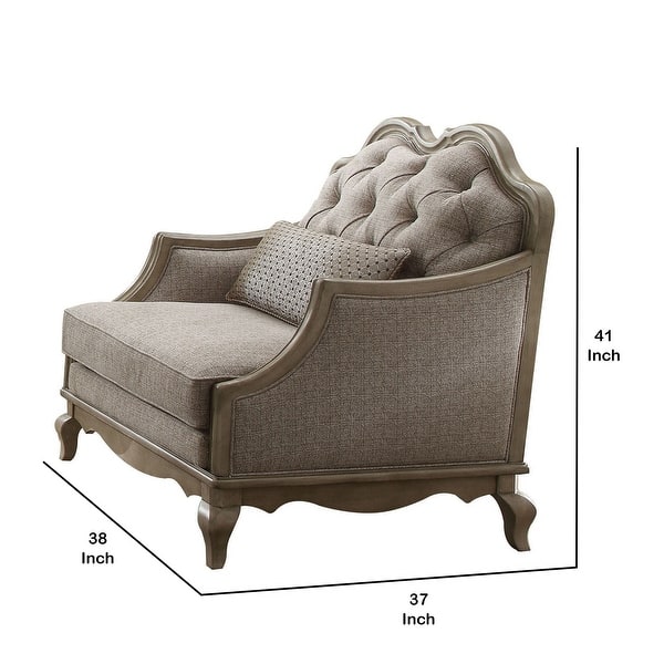 Button Tufted Camel Back Chair with Pillows and Scalloped Trim Arms ...