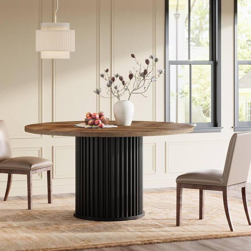 47'' Round Dining Table Kitchen Table with Sturdy Fluted Metal Base ...