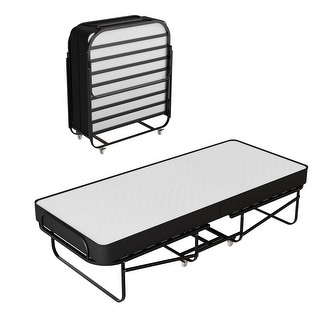 16" Rollaway Cot Bed with 5" Memory Foam Mattresses, Sturdy Metal ...