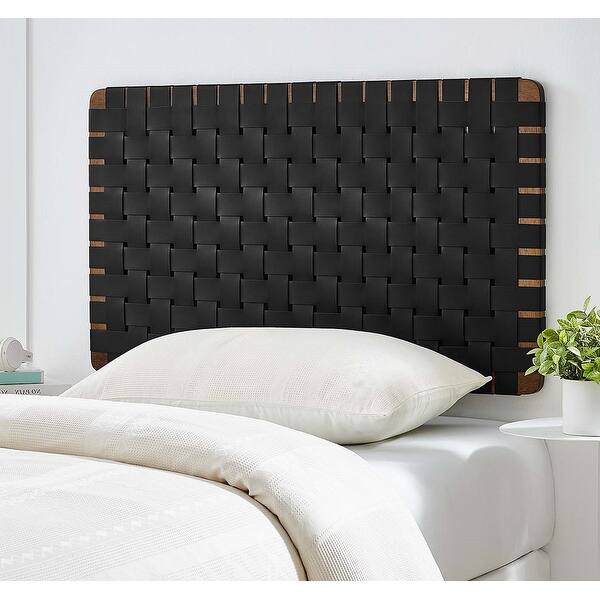 Ditmas Solid Wooden Black Leather Basket Weaved Floating Twin Size ...