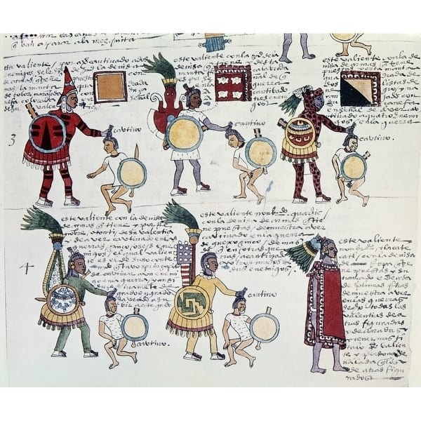 Aztec Codex Mendoza 1540. /Naztec Warriors Receiving Trophies For ...