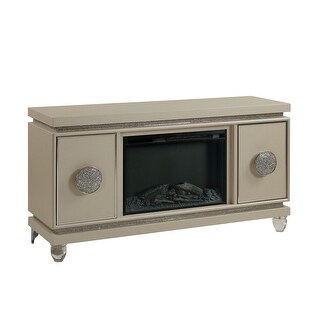 ACME Noralie Fireplace in Ivory PU and Faux Diamonds - Bed Bath ...
