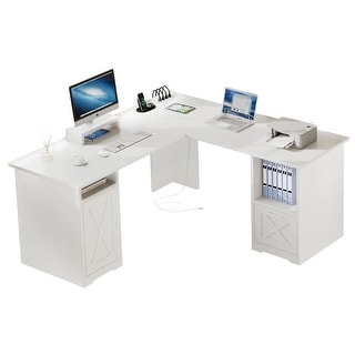 L Shaped Desk with Monitor Shelf, Reversible Corner Computer Desk for ...