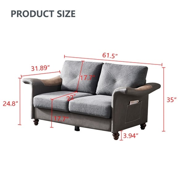 Linen Fabric Faux Leather Sofa with Two Removable Storage Boxes - Bed ...