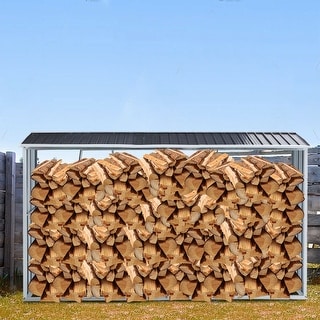 Galvanized Steel Firewood Storage Log Rack with Roof - Bed Bath ...