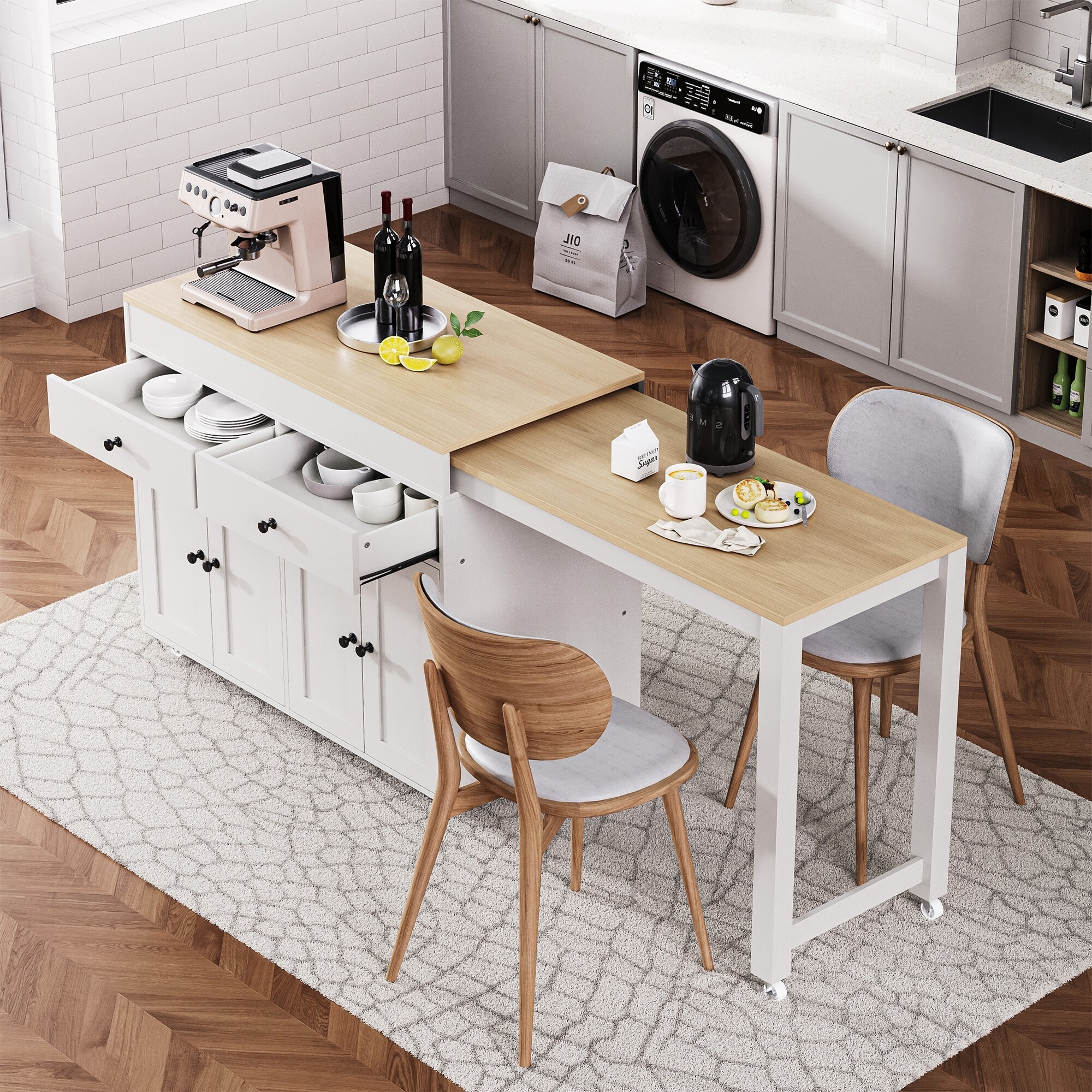 Kitchen Island with Extendable Dining Table Rolling Kitchen Island on Wheels N A Grey