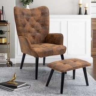 AVAWING Rustic Accent Chair Set with Footrest Tufted Button Back - Bed ...