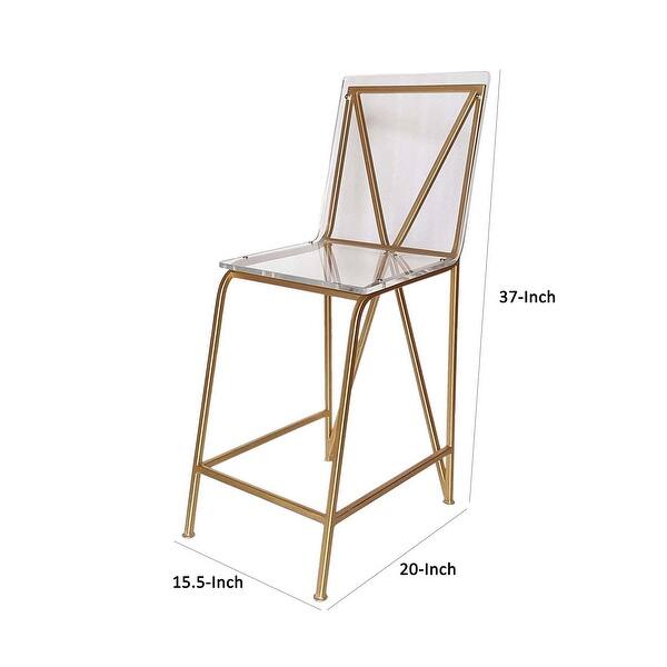 Aza 22 Inch Counter Chair, Clear Acrylic Seat and Crossed Gold Finish ...