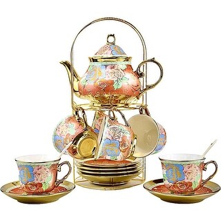 20 Pieces Porcelain Chinese Tea Set With Holder,Painting,Rose Red - N/A ...