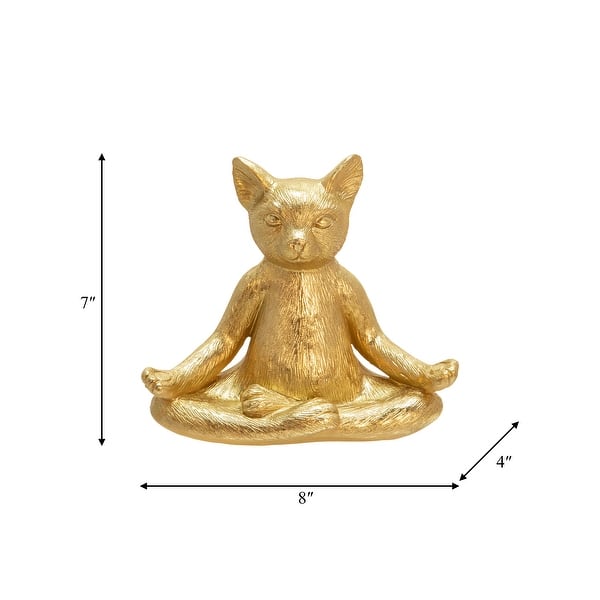7" Creative Thinker Yoga Cat Statue, Metallic Gold Polyresin Sculpture ...