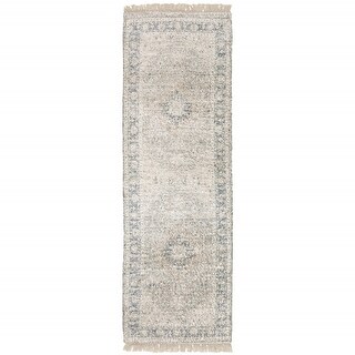 2' X 8' Beige And Grey Oriental Hand Loomed Stain Resistant Runner Rug ...