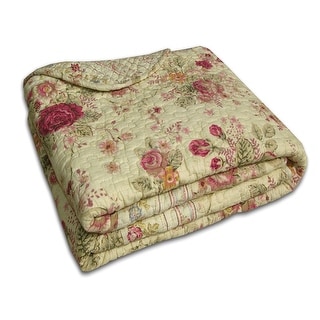 Red Pink Gold Ecru Floral Roses Quilt Throw Blanket in 100% Cotton ...