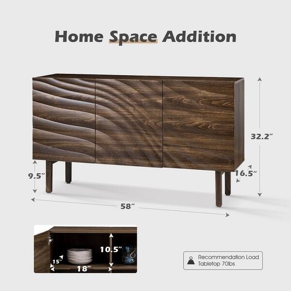 Mopsus Modern Adjustable Shelves Buffet Sideboard with 3 Doors by ...