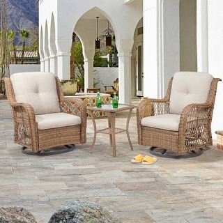 COZYWOR 3-Piece Yellow Wicker Outdoor Patio Swivel Rocking Chair - Bed ...
