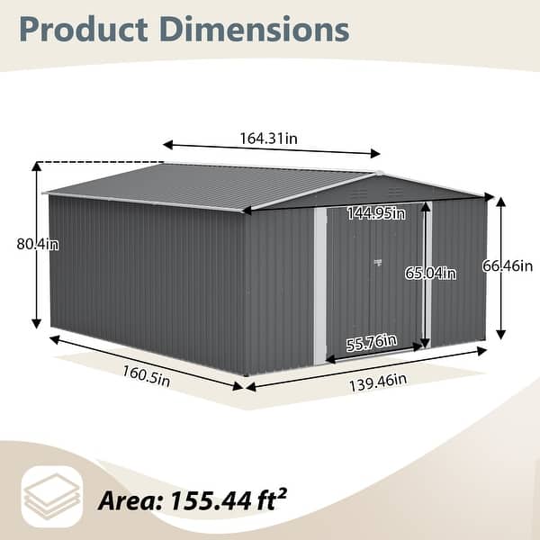 12x14 Ft Outdoor Metal Storage Shed, Large Garden Tool Shed with ...