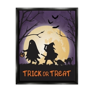 Stupell Trick Or Treat Halloween Silhouettes Framed Floater Canvas Wall ...