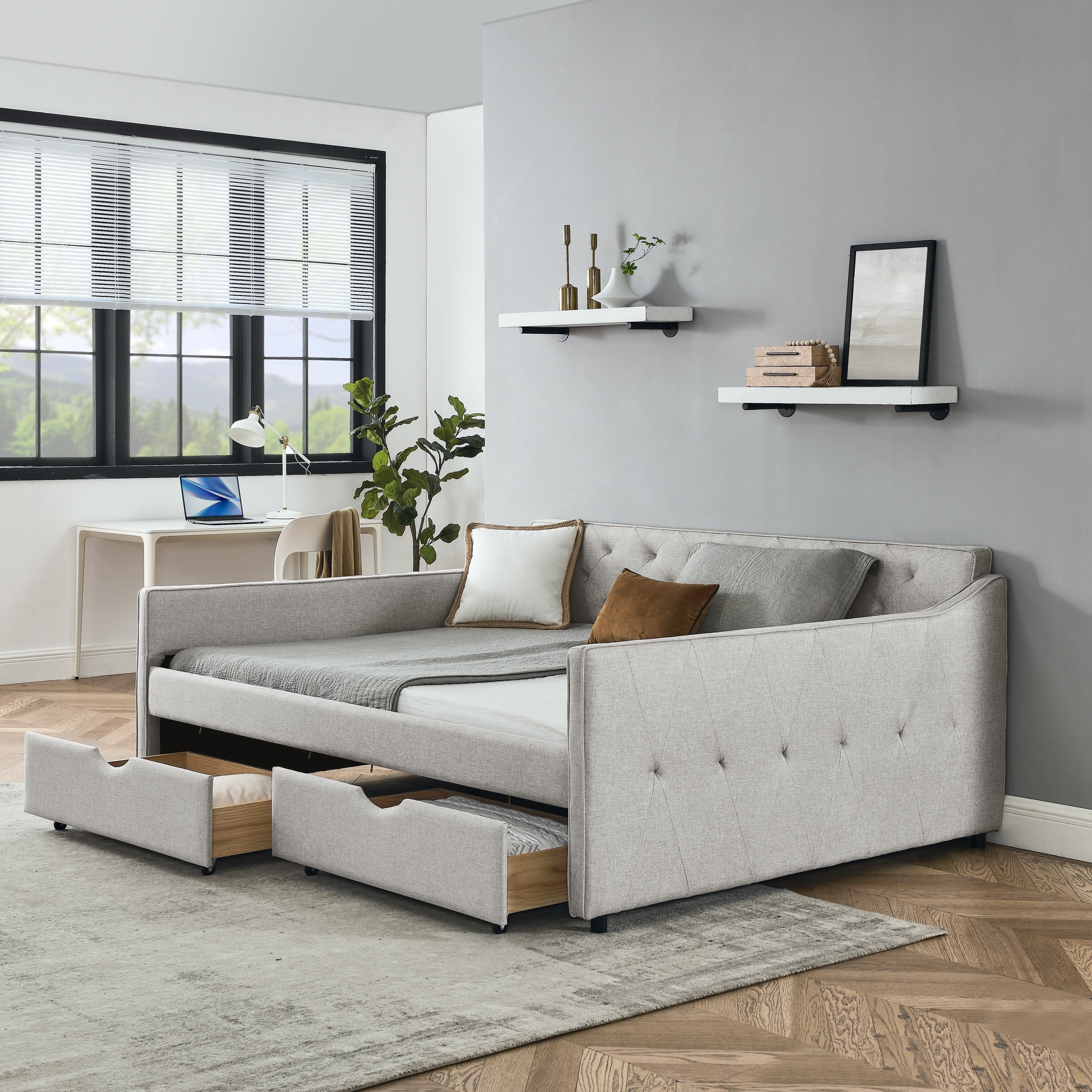 Queen Size Daybed, Upholstered Tufted Sofa Bed with Drawers - Bed Bath ...