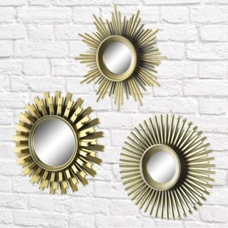 3-Piece Round Sunburst Mirror Set in Gold Finish - Bed Bath & Beyond ...