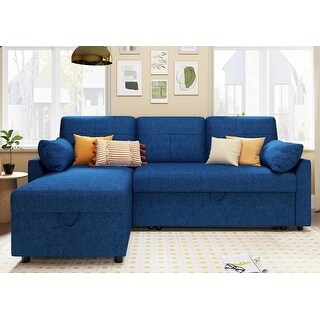 Linen Fabric Pull Out Sleeper Sofa Bed L-shaped Sectional Sofa with ...