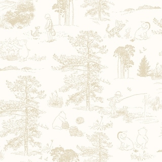 Beige Winnie The Pooh Toile Peel and Stick Wallpaper by RoomMates - Bed ...