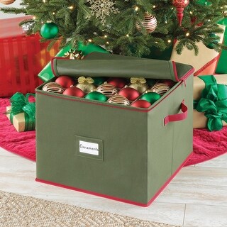 Whitmor Christmas Ornament Box 75 Sections Green w/Red Trim - Bed Bath ...