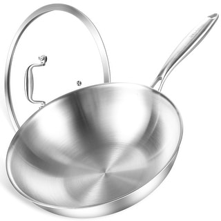 Whole body Tri-Ply Stainless Steel 12.5 inch wok Pan With steel cover ...