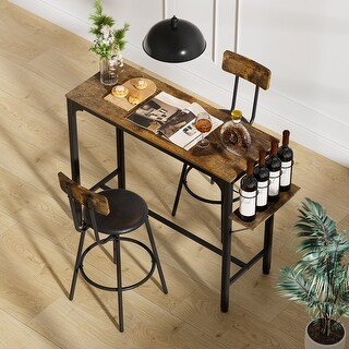 Wood Top Metal Base side table Industrial Bar Table with two chair ...