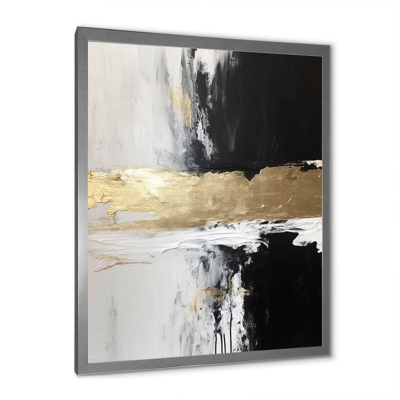 Designart "Horizontal Dimensions Abstract Gold Black" Abstract Painting ...