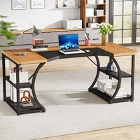 63'' Large Computer Desk with Storage Shelves, Writing Table Office ...
