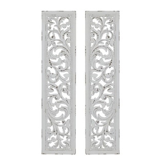Wood Scroll Handmade Slim Distressed Carved Panel Home Wall Decor - Set ...