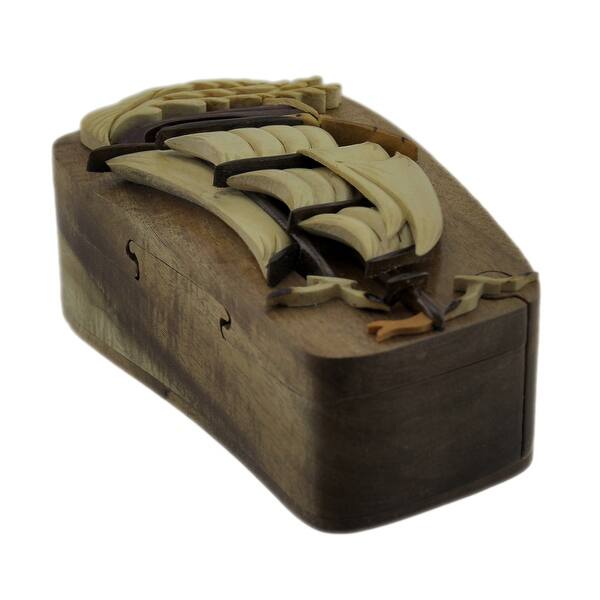 Nautical Sailing Ship Hand Crafted Wooden Trinket/Puzzle Box - 2.75 X 6 ...