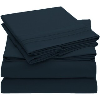 4 PC Navy Sheet Set 2000 Embroidery Soft Cozy 12" Deep Pocket - On Sale ...