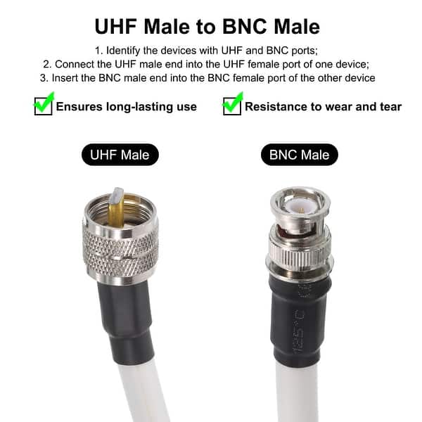 UHF Male to BNC Male Coaxial Cable RG8 10mm Low Loss White - Bed Bath ...