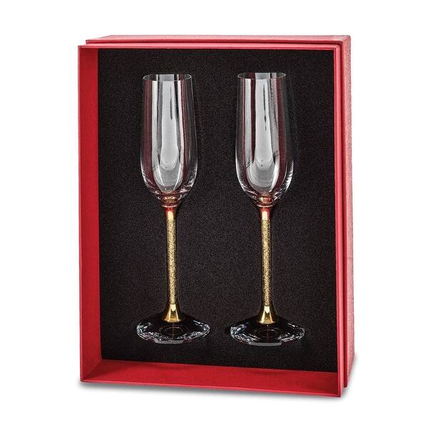 Curata Luxury Giftware Set of 2 Toasting Flute Glasses with 24k Gold ...