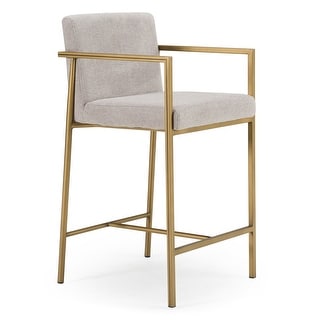 Modrest Burnham Contemporary Light Grey Fabric & Brass Counter Stool ...