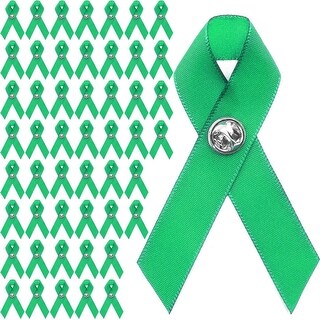 50 Pack Green Satin Awareness Ribbons with Clutch Pins (3.5 In) - Bed ...