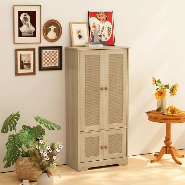 Elegant and Functional 4-Door Rattan Decorative Storage Cabinet - Bed ...