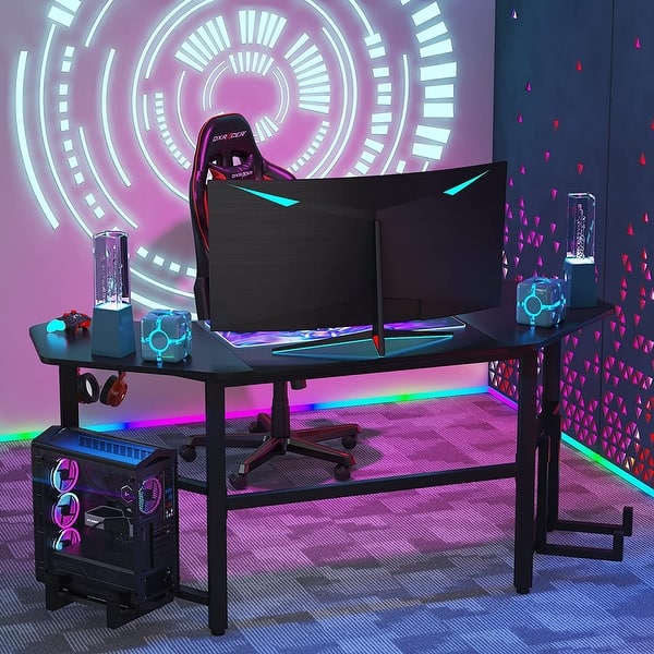 66.5 inch Ergonomic Gaming Computer Desk Large Wing-Shaped Studio Desk ...