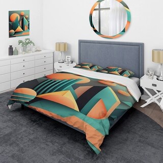 Designart "Graphic Retro Compositions II" Blue Modern - Bedding Cover ...