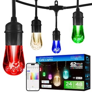 Premium Smart Color Changing String Lights, 48ft Cord, 24 Shatterproof ...
