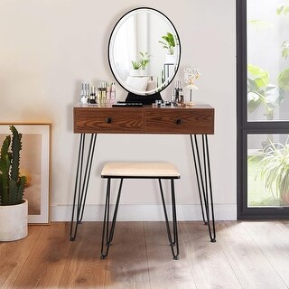 Vintage Makeup Table with LED Mirror, Storage Drawers, and Cushioned ...