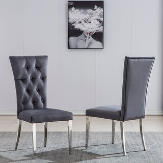 Modern Stylish Grey Velvet Buttons Tufted Upholstered Dining Room ...