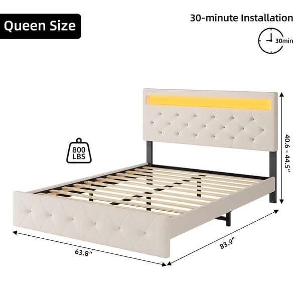 Bed Frame with LED Lights Headboard - Bed Bath & Beyond - 38325759
