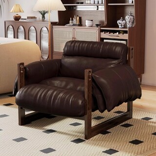 33.5" Wide Solid Wood Upholstered Accent Chair in Oil Wax Leather - Bed ...