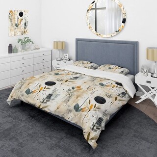 Designart "Beige Urban Nomadic Fern Pattern" Black cottage bed cover ...