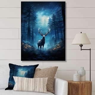 Designart "Blue Moose Midnight Magic I" Moose Canvas Art Print - Bed ...