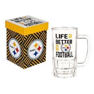 18 oz Glass Tankard Cup Beer Mug w/ Gift Box, Pittsburgh Steelers - Bed ...