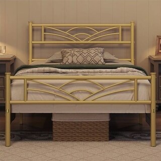 Twin Metal Bed Frames with Headboard Platform Bed Antique Gold - Bed ...
