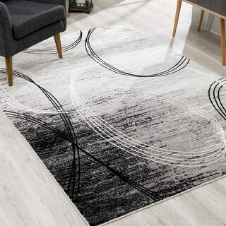 3' X 5' Gray Distressed Swirls Area Rug - 3'6" Round - Bed Bath ...