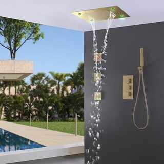 LED 4-Way Complete Rain and Waterfall Shower System with 3 body Jets ...